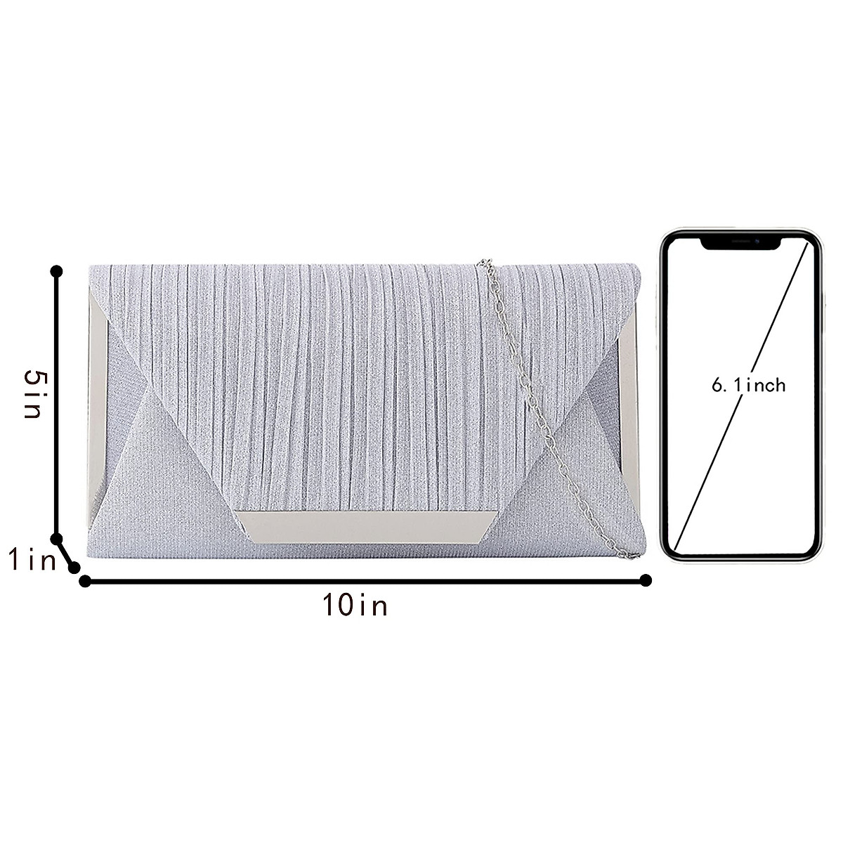 Quniko Glitter Clutch Purse Evening Handbag Formal Wedding Party Prom Bag, Silver