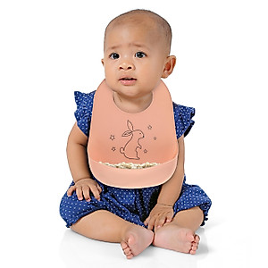 Silicone Bib - Soft Silicone Bibs for Babies,Toddler & Small Kids - Baby Bibs with Food Catcher, BPA Free and Waterproof - Durable Baby Food Bibs with Adjustable Neck Roll Bibs for Feeding Pockets