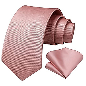 HISDERN Mens Ties Pink Ties for Men Formal Necktie with Pocket Square Set Satin Silk Dusty Rose Gold Neck Tie Set Classic Blush Tie Handkerchiefs for Wedding