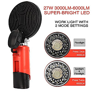 LouSdZoke Cordless LED Work Light for Milwaukee M12 10.8V-12V Li-ion Battery, 27W 6000LM Outdoor Jobsite Floodlight Handheld Flashlight with Pivoting Head