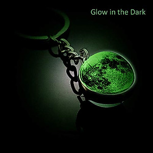 JWPavilion Solar System Planet keychain Accessories Pendant Glow In The Dark Galaxy Crystal Glass Ball Key Chain Rings Creative Gifts For Women Men Charms Luminous Globe Llaveros Keyring(Moon)