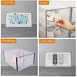 ikaufen 12 Pack Shoe Storage Box, Space Saving Shoe Boxes Clear Plastic Stackable Organizer with Lids for Closet, Foldable Sneaker Containers Bins Holders