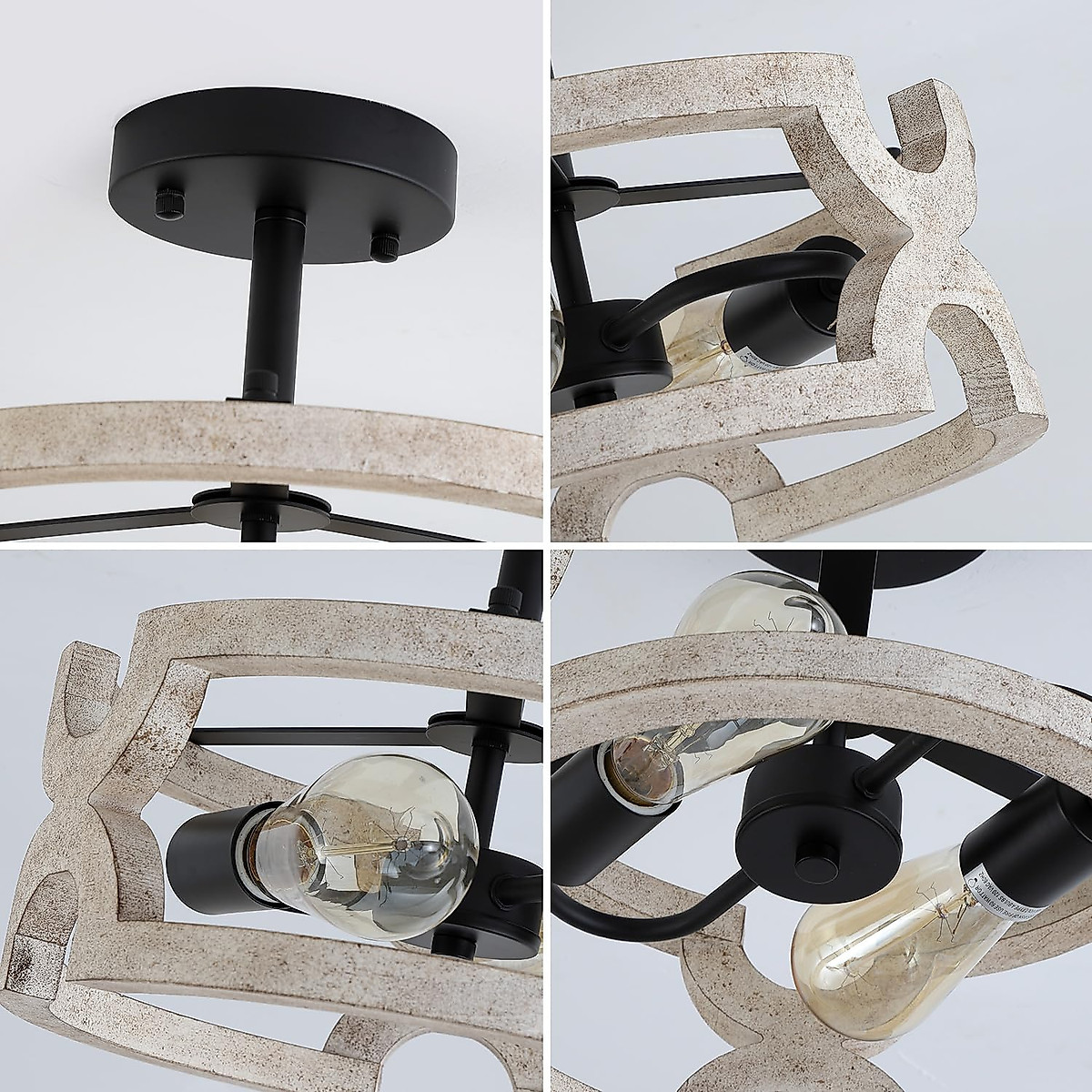 9MMML Flush Mount Ceiling Light, Wood Drum 2 Lights Ceiling Light Fixtures, Rustic Farmhouse Ceiling Lamp for Entryway Hallway Bedroom,E26