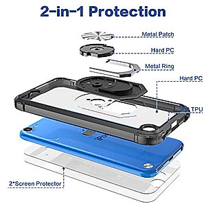 iPod Touch Case Clear with Kickstand, iPod Touch 7 Case with 2 HD Screen Protectors, IDYStar Clear Crystal Case with Built-in Metal Magnetic Kickstand for iPod Touch 7th/6th/5th Gen (Black)
