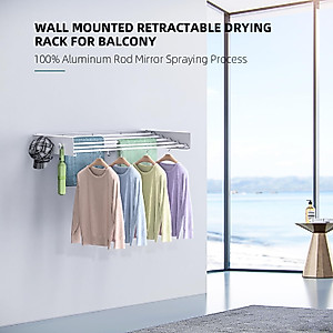 Drying Rack Clothing,Clothes Drying Rack Wall Mounted,Laundry Drying Rack Wall Mount,Foldable,Collapsible,60 lb Capacity 5 Aluminium Poles with 12 Hooks,Space Saving Clothes Drying Rack,White 31.5"