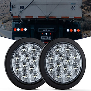 Nilight 2PCS 4" White Round LED Reverse Back Up Light w/Surface Mount Grommet Plugs Trailer Tail Lights for Truck Trailer RV Jeep, 2 Years Warranty (TL-26)