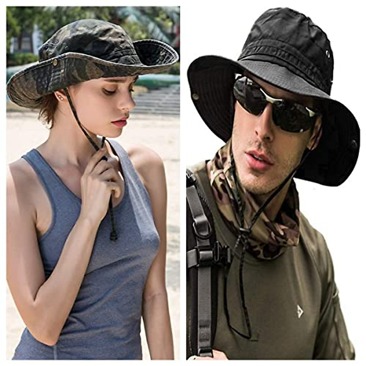 Sun Hats for Men Women Bucket Hat UPF 50+ Boonie Hat Foldable UV Protection Hiking Beach Fishing Summer Safari(1pack-Black)