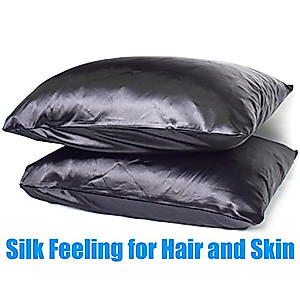 Satin Pillowcase for Hair and Skin, Black Pillow Case Set of 2, Standard, Queen, King Size Satin Pillowcases, Silk Pillow Cases with Envelope Closure (Standard 20X26 Inch, Black)