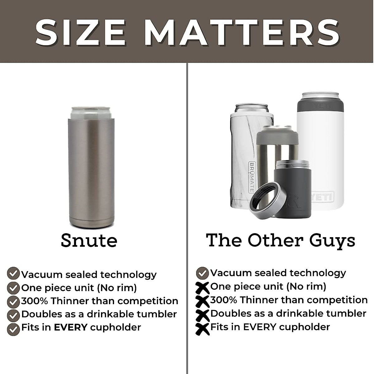 Snute 2-in-1 Slim Can Cooler & Tumbler | Insulated Stainless Steel for Hard Seltzer, Beer, Soda and Energy Drinks | 12oz Skinny Can Coozie (Naked)