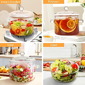 Glass Cooking Pot with Lid and Serving Bowl Set (64OZ/1.9L) - Durable Glass Simmer Pot for Stove Top - Clear Pots for Cooking, Potpourri, Pasta, Soup, Ramen, ect (Comes with Silicone Trivet Mat)