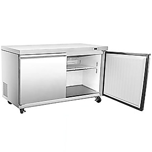 DUURA DUR48 Commercial Undercounter Refrigerator with 2 Self Closing Stainless Steel Doors Swivel Casters and Heavy Duty Epoxy Coated Wire Shelf, 11.1-Cu.Ft, Metallic
