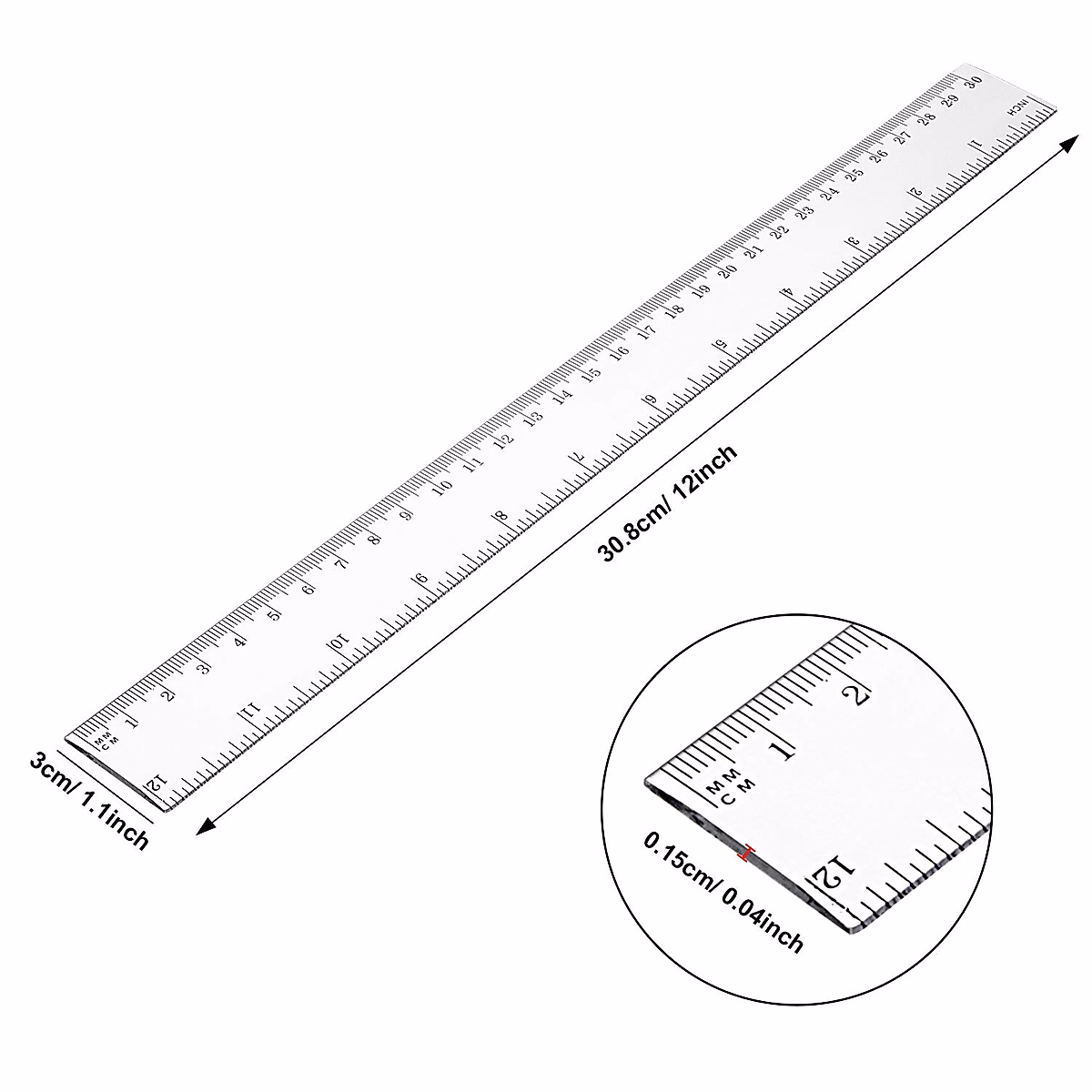 Eboot 50 Pack 12 Inch Rulers Bulk Clear Plastic Ruler Measuring Tool for Kids Student School Office