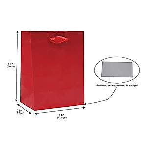 12pc Extra Small Gift Wrap Paper bags with Ribbon Handles(4.5x5.5x2.5in), for Party Favors, Baby Shower, Weddings,Holidays,Graduation,Birthdays,Celebrations,Bridesmaids Gifts,Bulk Solid Color (red)