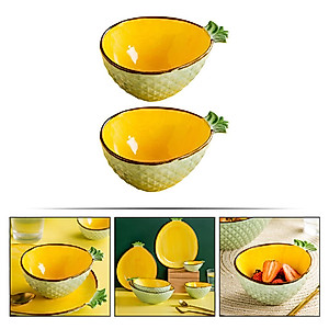 SEWACC Ceramic Hawaiian Pineapple Bowl: 2pcs Tropical Theme Porcelain Soup Oatmeal Cereal Stew Dessert Bowl Salad Pasta Rice Yoghurt Condiments Side Dishes Dip Ramen Noodle Plate