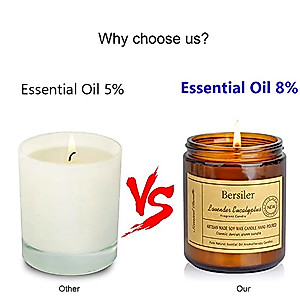 Bersiler Aromatherapy Candles, 7 OZ Lavender Eucalyptus Scented Candles Stress Relief and Relax for Home & Bedroom Gift for Women/Men Soy Wax Mothers Day Gifts (Lavender Eucalyptus 1 Jar)