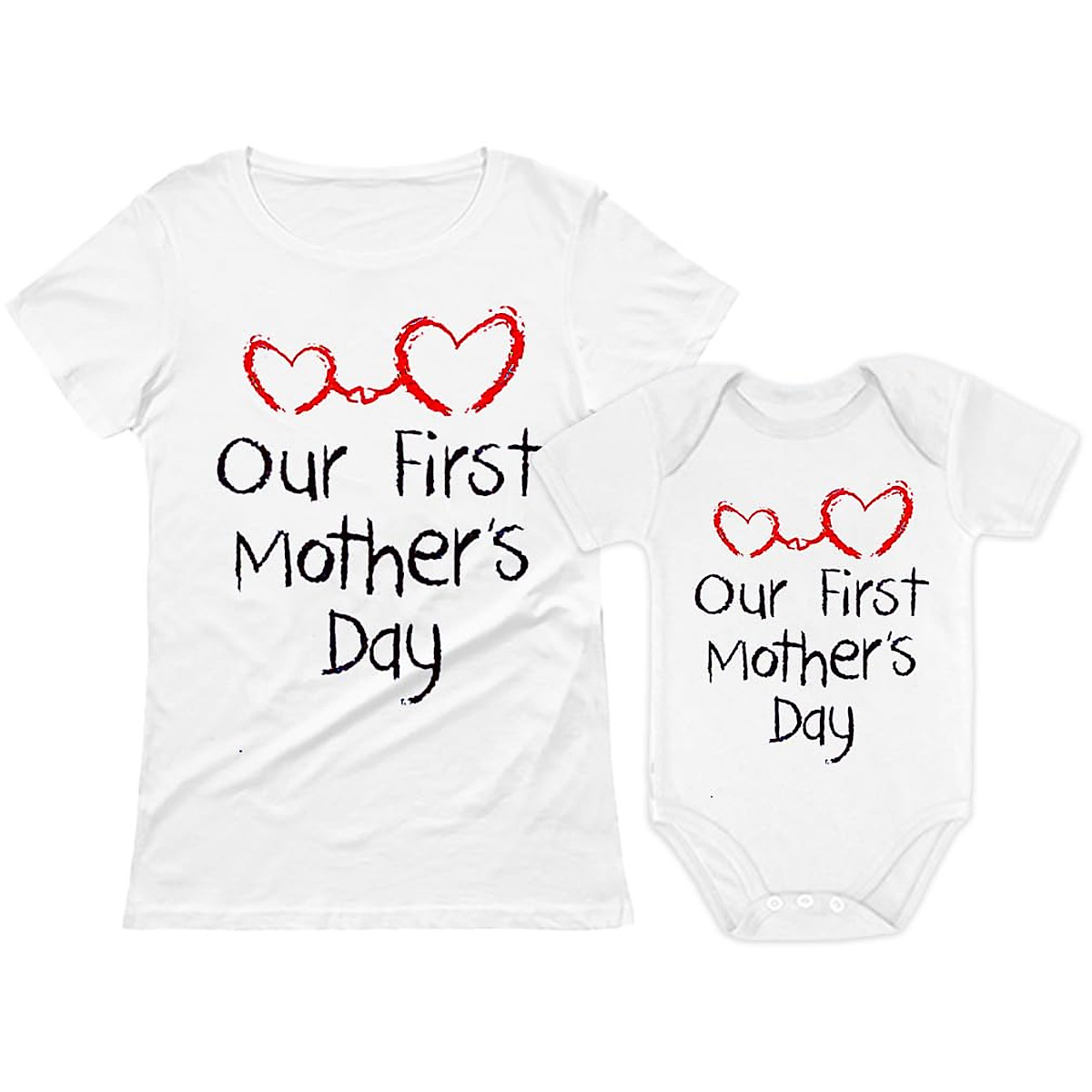 Our First Mothers Day Outfits New Mom Gifts Mommy and Me Matching Shirts Set Mom White Medium/Baby White 12M (6-12M)