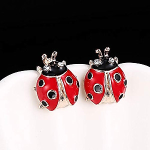 Winssigma Bee Necklace Earrings Set for Women, Butterfly Jewelry Set Ladybug Necklace Earrings Daisy Earrings Necklace Cute Animal Jewelry Gift(Ladybug)