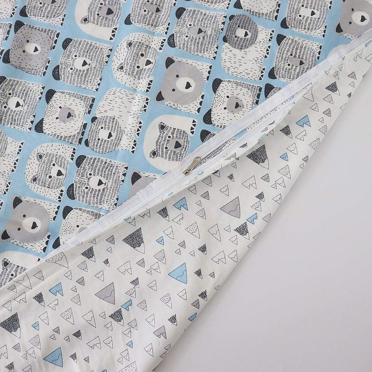 Emenpy 100% Cotton Crib Bedding Set for Infant Boys Girls,3 Pcs Baby Pattern Bed Linen Include Duvet Cover,Fitted Sheet,Pillowcase,Nursery Decoration,No Filler(Sky Blue)