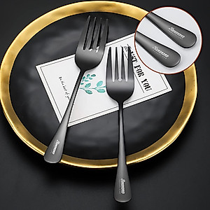 Stainless Steel Serving Spoon x 2, Slotted Serving Spoon x 2, Serving Forks x 2, 8.5 Inch Serving Utensils Set of 6 for Catering, Dishwasher safe (Silver)