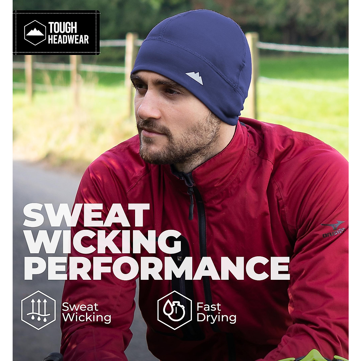 Tough Headwear Skull Cap - Skull Caps for Men and Women - Motorcycle Bike or Football Helmet Liner - Warm Mens Womens Head Liners - Winter Running Beanie Hat - Navy Blue