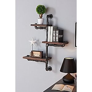 Armen Living Orton 30" Accent Shelf in Walnut Wood Finish with Grey Piping