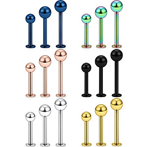 SCERRING 18PCS 14g Stainless Steel Balls Labret Monroe Lip Cheek Tragus Cartilage Helix Earring Ring Body Piercing Jewelry 10-14mm - Mix Color