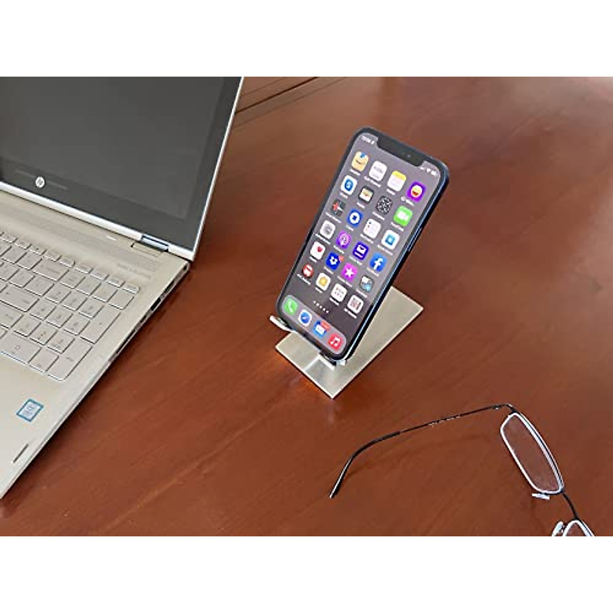 ArtsOnDesk Modern Art Desk iPhone Stand - St204 Stainless Steel Silver Color Patent Registered Specially Designed for Typing Compatible with All iPhones Google Pixel Samsung Mobile Ipad