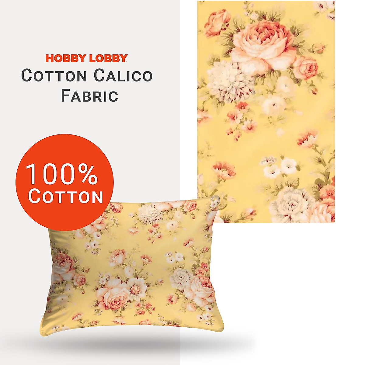 Roses On Yellow Cotton Calico Fabric (1 Yard) – Printed Sewing Fabric by The Yard – Very Lightweight Precut Fabric for Sewing Clothes, Homeware, & Other Accessories – DIY Craft Fabric