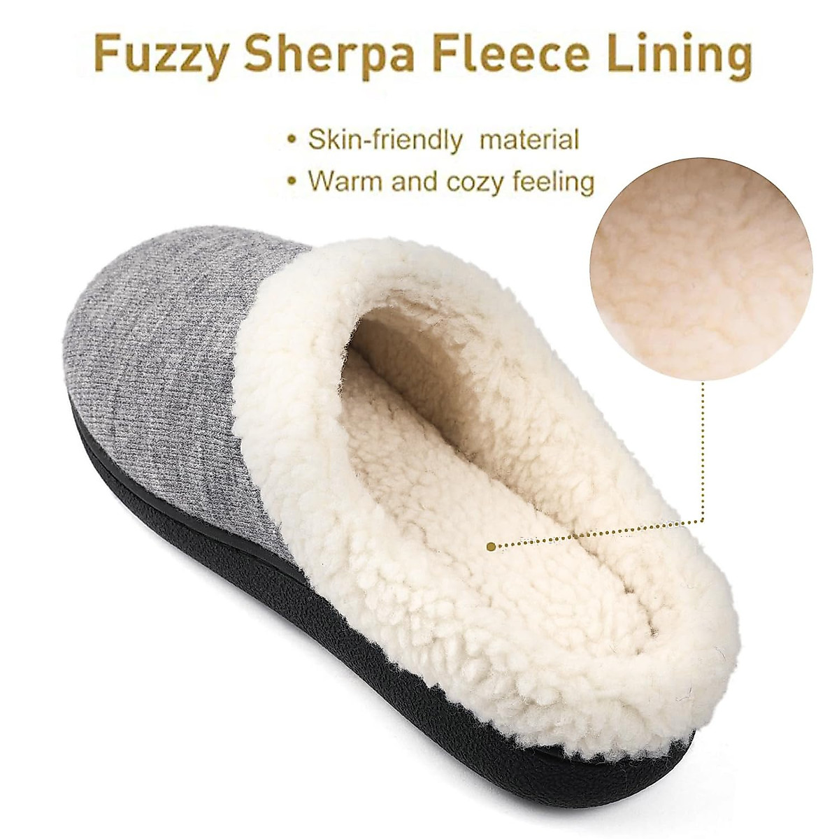 Wishcotton Women's Lamb-rub Sherpa House Slippers Memory Foam Indoor Outdoor, Grey, 8-9 US