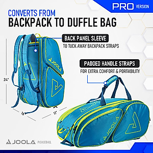 JOOLA Tour Elite Pro Pickleball Bag – Backpack & Duffle Bag for Paddles & Pickleball Accessories – Thermal Insulated Pockets Hold 4+ Paddles - Includes Fence Hook Blue/Yellow