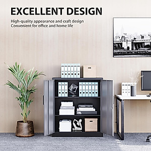 SISESOL Storage Cabinet with Doors and Shelves,Metal Storage Cabinet with Locking Doors,Small Metal Cabinets with Lock,Gray Garage Cupboard for Home Office,Garage,Shop