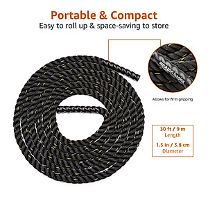 Amazon Basics Heavy Exercise Training Workout Battle Rope, 1.5 Inch Diameter x 30 Ft Length, Black