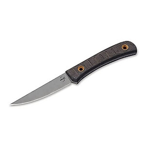 Boker Plus Bark Beetle - 3.62" 1095 Matte Coated Carbon Steel Blade with Olive Green Canvas Micarta Scales and Leather Sheath Designed by Sandor Hegyes - 02BO039