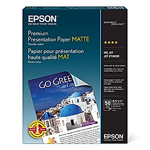 Epson Premium Presentation Paper MATTE (8.5x11 Inches, Double-sided, 50 Sheets) (S041568),Bright White