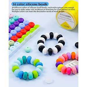 180PCS FIVEIZERO Silicone Lentil Beads,14mm 30 Colos Abacus Silicone Beads Silicone Beads Bulk Loose Spacer Jewelry Beads Colorful DIY Lanyard Beads for Making Necklace Keychain Accessories