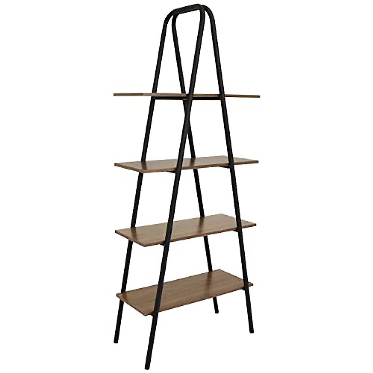 Sunnydaze 68.5-Inch H 4-Tier Industrial-Style A-Frame Ladder Shelf - MDP Shelves with Powder-Coated Steel Frame - Brown