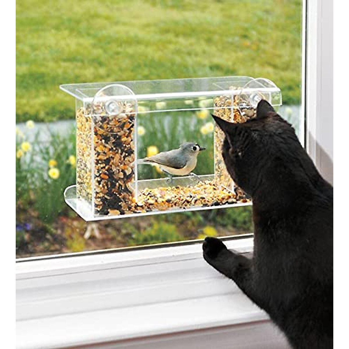 Wind & Weather Clear Mirrored Window Bird Feeder | Strong Suction Cups | Easy to Fill and Clean | Holds Approximately 1 LB of Seed | 13" L x 5" D x 7" H | for Glass Window Perch Elderly and Kids
