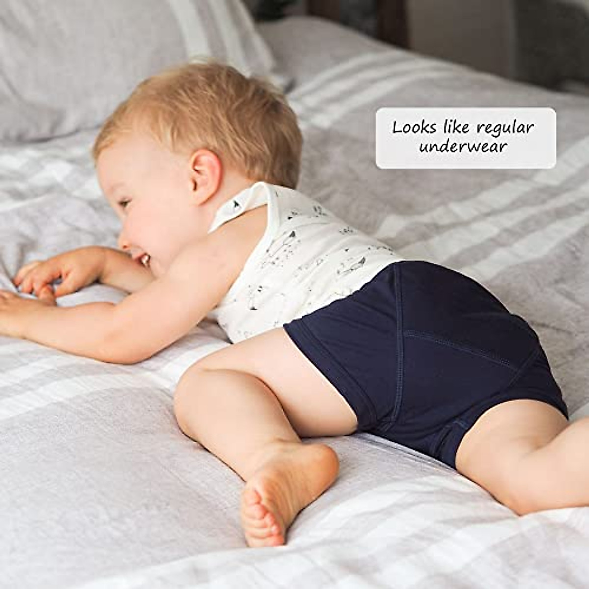 Conni Kids Training Boxer Pants | Soft Shorts Reusable Toddler Potty Training Underwear | Waterproof Easy Pull Up Youth Incontinence Navy Size 8-10