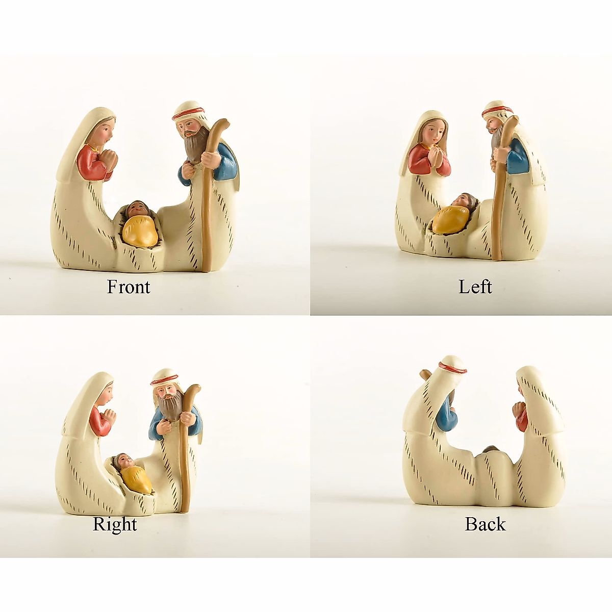 Miniature Holy Family Nativity Figurine - Hand Painted Joseph Mary Religious Figurine with Baby Jesus for Christmas Indoor Tabletop Nativity Scene Decoration, 2.56‘H