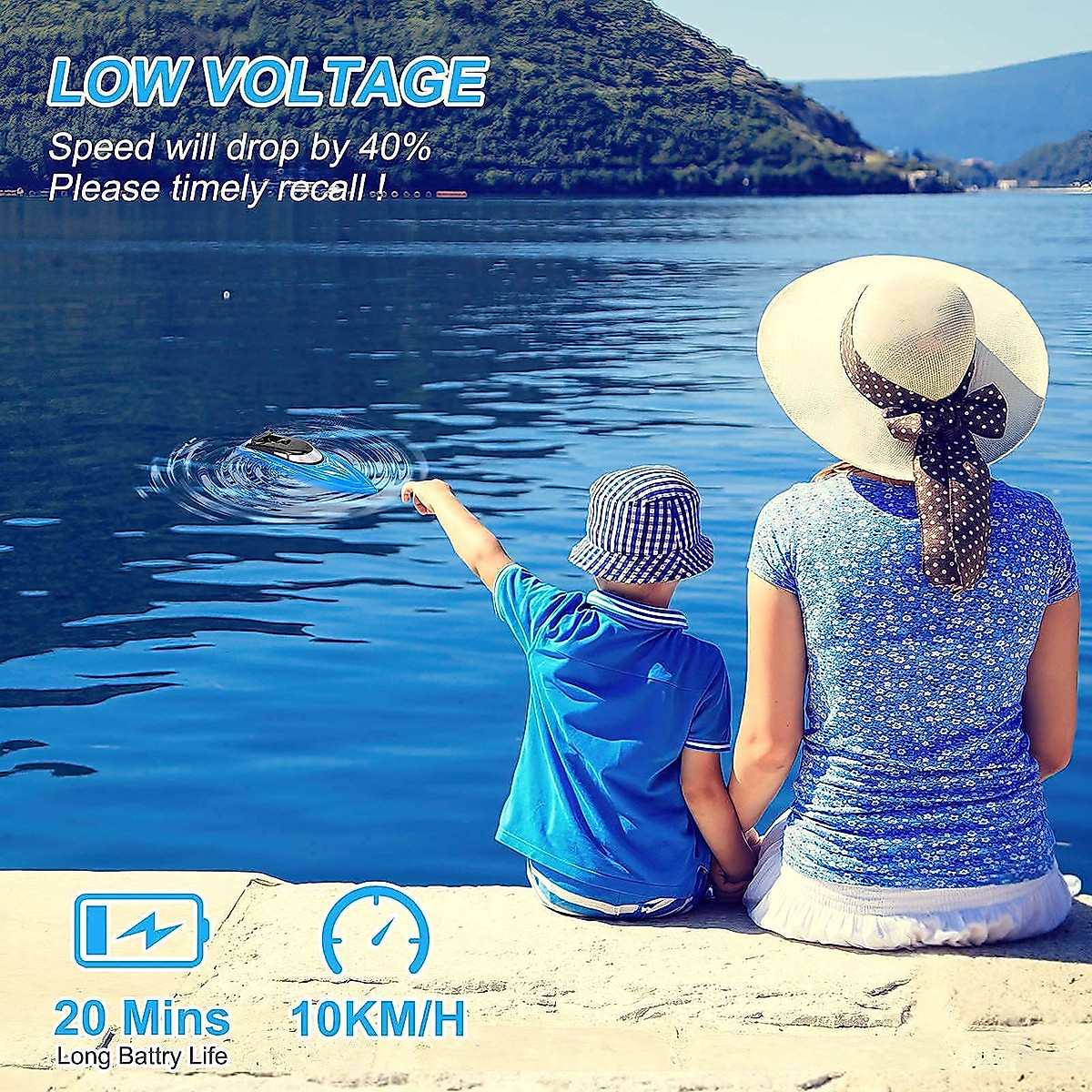 2 Pack RC Boat Remote Control Boats for Pools and Lakes for Kids and Adults, 10 kmH 2.4 GHz RC Boat for Boys 4-7 8-12 Years with 4 Rechargeable Batteries