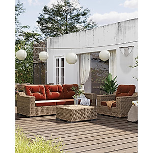 YEFU Outdoor Deep Seat Cushion Set of 2, Double Waterproof Tech Fade Resistant Outdoor Chair Cushions, Patio Furniture Cushions with Straps for Chair Sofa Couch, 24x24 Inch, Burnt Orange