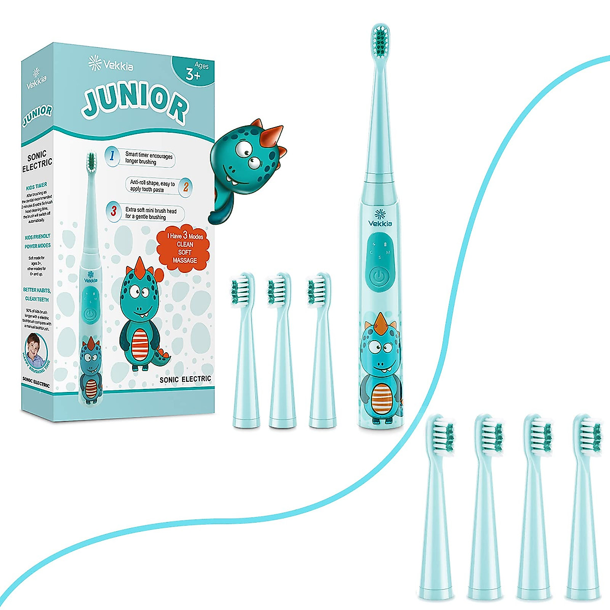 Vekkia Kids Electric Toothbrush and Replacement Heads Purchased Together Save 10%