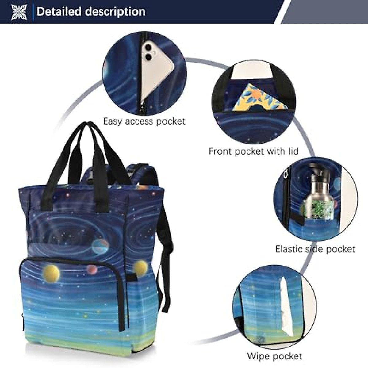 xigua Colorful Universe Diaper Bag Backpack Multi Function Baby Changing Bags Waterproof Large Capacity Travel Back Pack for Mom Dad