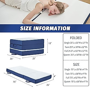 Memory Foam Single Folding Mattress Cot Mattress,4 Inch Foldable Mattress Topper with Cover, Breathable Floor Mattress Guest Bed for Travel/RV/Camping/Guest Room/Yoga (25"×75"×4")