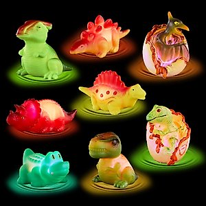 yoliyogo Dinosaur Toy Bath Floating Toy with Auto Flashing Early Learning Toy Dinosaur Theme Model 8 Pcs Bathtub Shower Toy Gift for Kids&Pets