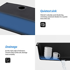 Lordear Granite Composite Kitchen Sink 31×18 Inch Quartz Undermount Kitchen Sink 31" Kitchen Sink Granite Composite Metallic Black Deep Single Bowl Kitchen Sinks with Accessories