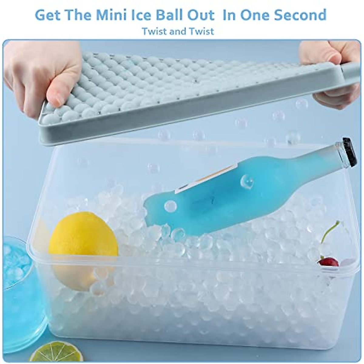 WIBIMEN Mini Ice Cube Trays, Upgraded Small Ice Cube Trays Easy Release, 159x4 PCS Tiny Ice Cube Tray Crushed Ice Tray for Chilling Drinks Coffee Juice(4Pack Blue Ice trays & Ice Bin & Ice Scoop)