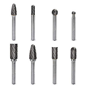 Carbide Burr Set 8pcs JESTUOUS 1/4 Inch Shank Diameter Double Cut Rotary Files Metal Grinding Polishing Carving Tool Drill Bits for Die Grinder Kits