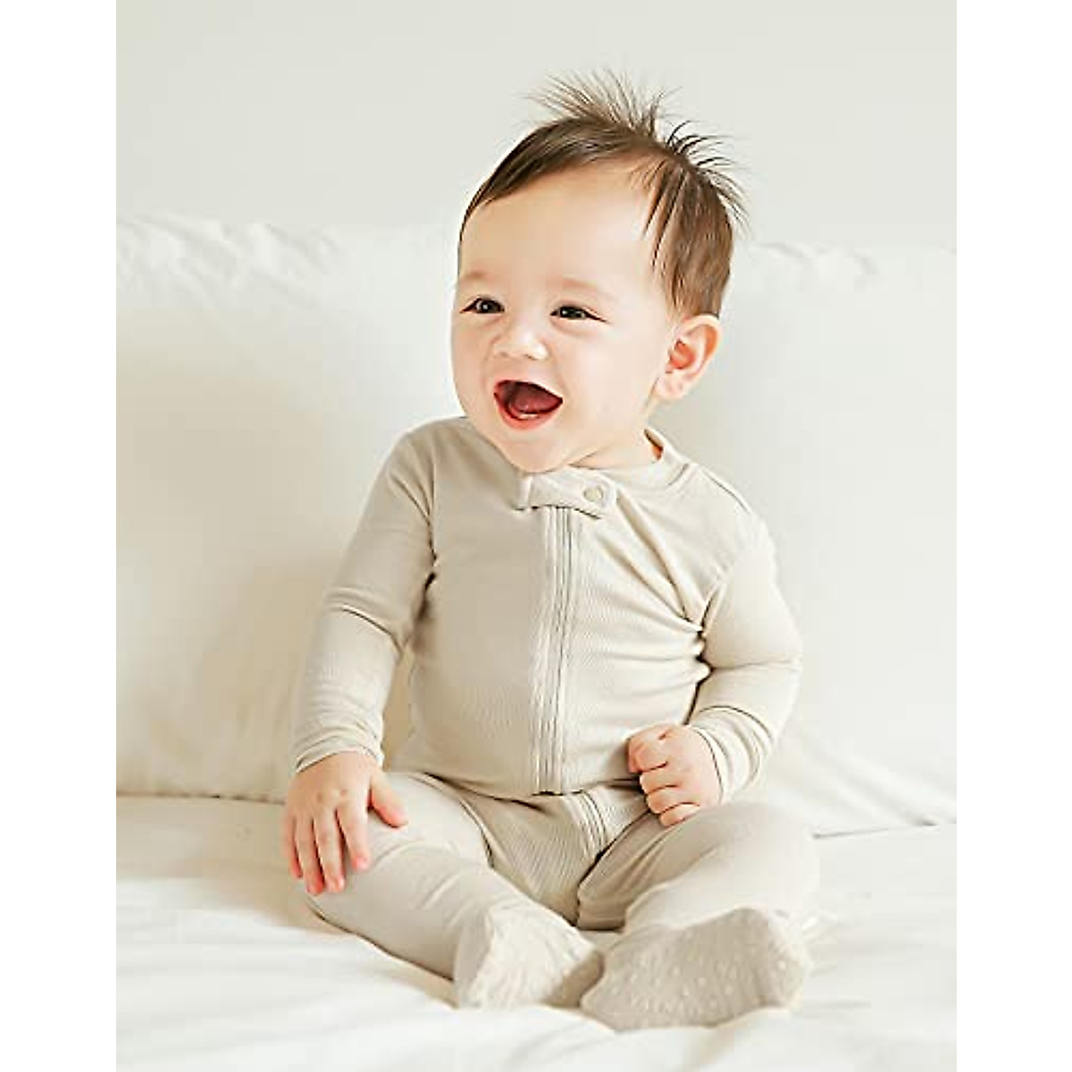 VAENAIT BABY Toddler Boys Girls Solid Footie Pajama Cozy Modal Ivory 0-3M
