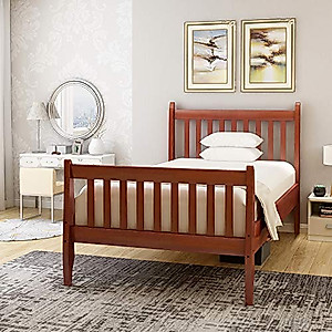 HBRR Wood Platform Bed Frame Twin Wood Bed Frame with Headboard and Footboard, 10”Height for Underbed Storage/No Box Spring Needed/Wooden Slats Support, Walnut